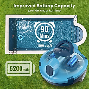𝙐𝙥𝙜𝙧𝙖𝙙𝙚𝙙 OUCAXIA Cordless Robotic Pool Cleaner, Automatic Pool Vacuum, 90 Mins Runtime & Powerful Suction, Self-Parking, Lightweight, Ideal for Above/In-Ground Pool 65 Feet/1100 Sq.Ft