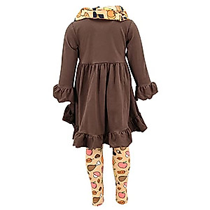 Unique Baby Girls 3 Piece Thanksgiving Dinner Clothes Legging Set Outfit (8Y, Brown)