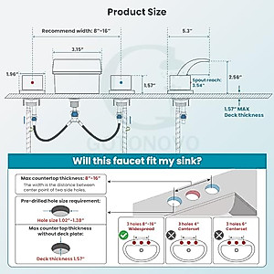 gotonovo Matte Black 8 Inch Waterfall Widespread Bathroom Sink Faucet 3 Holes Deck Mounted 8-16 Inch Double Handles Commercial with Pop Up Drain