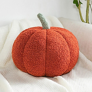 Wtosuhe Pumpkin Throw Pillows Soft Pumpkin Pillows Plush Toy, Halloween Fall Pillow Cute 3D Pumpkin-Shaped Plush Cushion, Fall Decorative Fluffy Throw Pillow Cushion(Dark Orange, 7.9In)