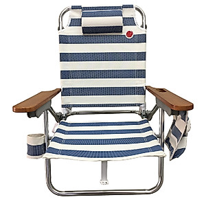 OmniCore Designs Multi-Position Wood Arm Beach Chair (2-pk) | Headrest, Media Organizer Pocket, Cup Holder, textilene Fabric, Dual Backpack Carry Straps | Outdoor Patio and Camping Chair