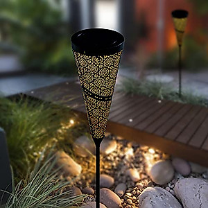 Solar Lights, Outdoor Garden Lanterns,Stake Lights Warm White, LED Waterproof Decorative Metal Light for Porch Garden Patio Backyard Courtyard Pathway 2 Pack
