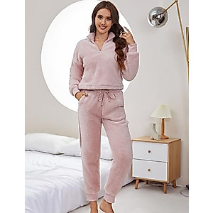 TAQCUX Womens Winter Pajamas Sets Soft Comfy Fleece Pullover Sherpa Pants Fuzzy 2 Piece Pjs Set Cute Warm Loungewear(Mauve-S)