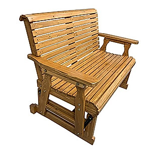 Wooden Patio Glider with High Roll Back and Deep Contoured Seat, Solid Fir Wood, 2-Seater, Heavy Duty 800 LBS, 4 Feet