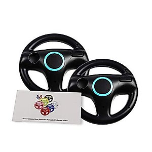 GH Mario Kart 8 Steering Wheel Compatible with Nintendo Wii (Bomb Black, 2 Pack), Racing Games Wheels for Wii (U) Remote Controller (6 Colors Available)