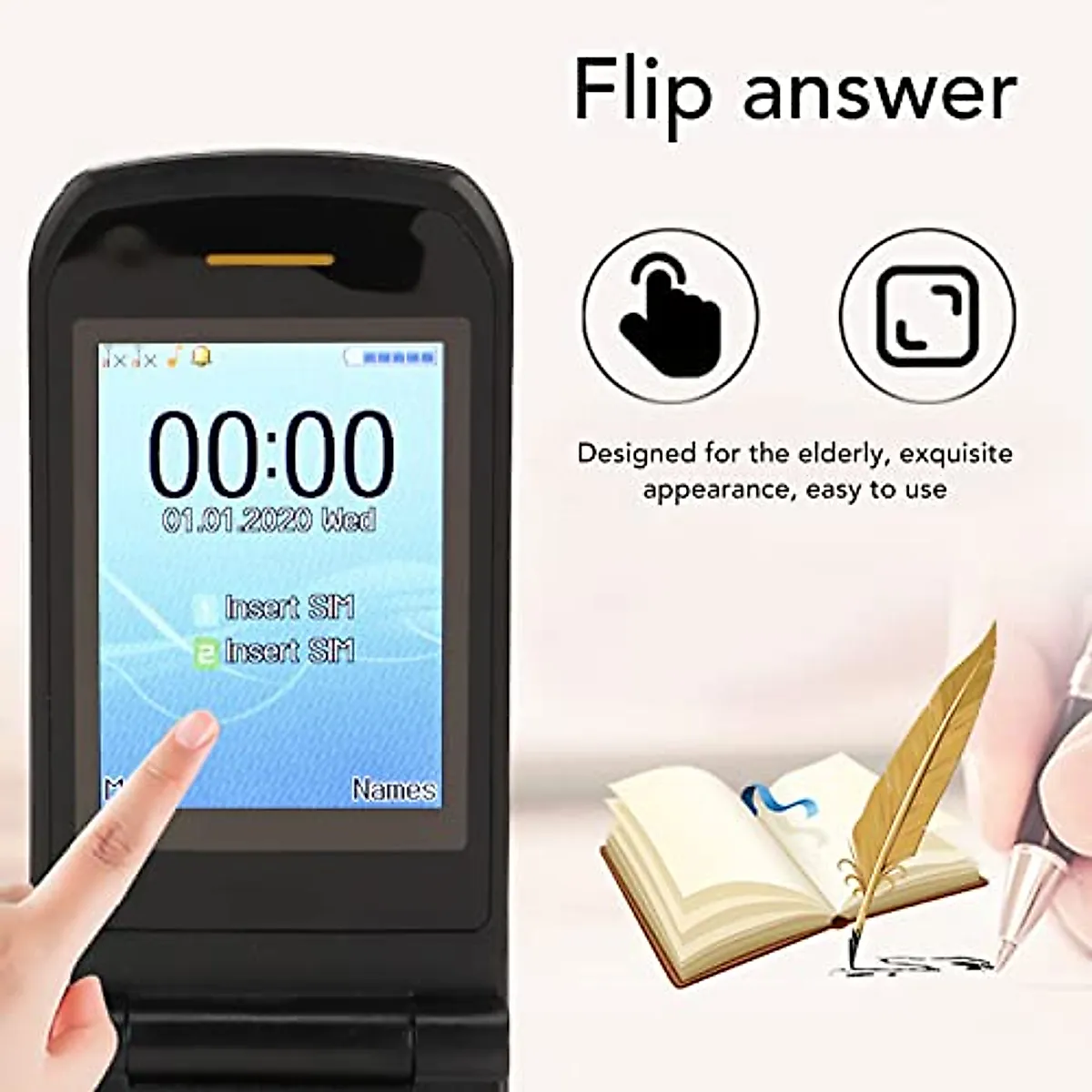 PUSOKEI 2G Unlocked Classic Flip Phone for Seniors, Dual SIM Rugged Flip Phone Elderly Flip Cell ...