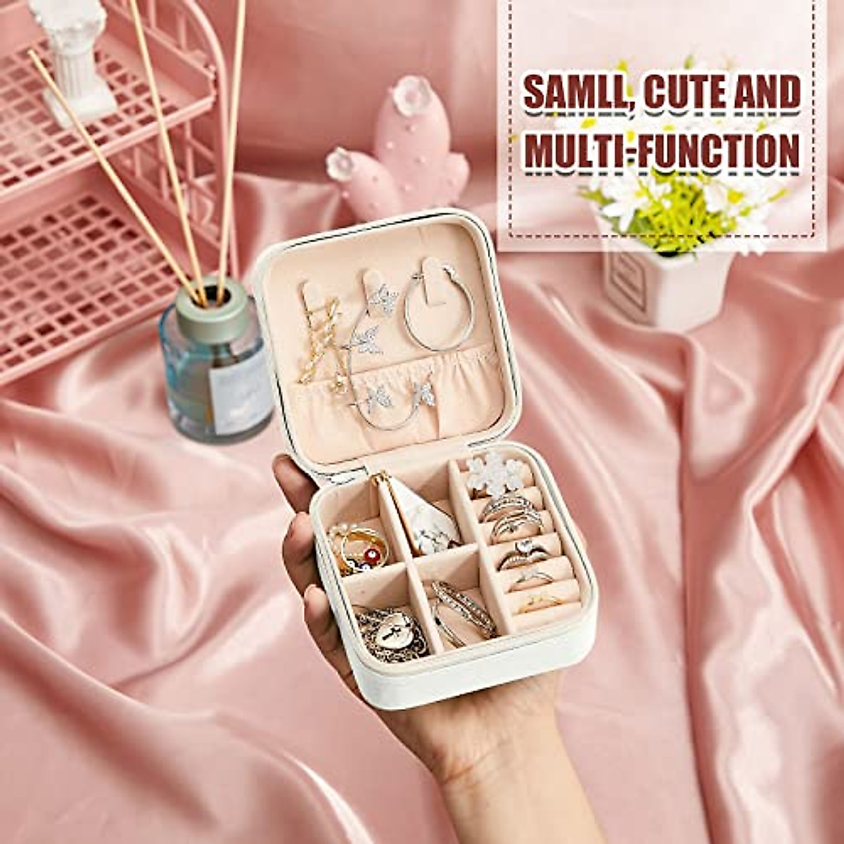 12 Pcs Travel Jewelry Case Bridesmaid Gift Boxes Jewelry Travel Organizer Small Jewelry Box Mini Storage Organizer Storage Box for Women Girls Bridesmaid Gift (White, Pink)