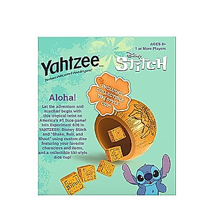 USAOPOLY YAHTZEE: Disney Stitch, Collectible Tiki Style Dice Cup, Classic Dice Game Based on Disney’s Lilo & Stitch, Great for Family Night, Officially Licensed Disney Game & Merchandise