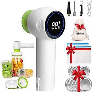 Electric Mason Jar Vacuum Sealer, 6 in 1 Vacuum Sealer Kit for Jars Compatible with Vacuum Bag/Vacuum Seal Containers, Wide Mouth and Regular Mouth Canning Lid Machine for Food Storage