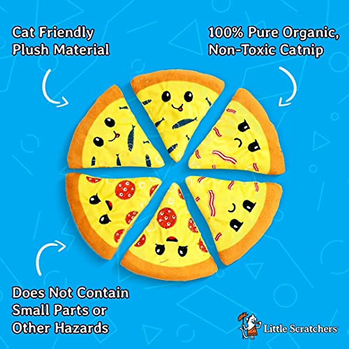 Little Scratchers Pizza Cat Toys (Large) - Includes 6 Pizza Catnip Toys & Thick Cardboard Cat Scratch Pad, Cat Gift Set, Funny Cat Gifts for Christmas, Cat Birthday Toys, Cute Cat Scratcher Toys