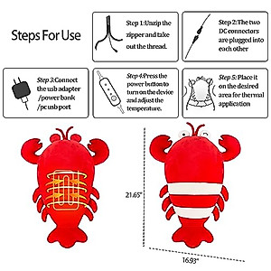 Cozy Plush Heating Pad for Menstrual Cramps & Neck Shoulder Pain Relief - Adorable USB-Powered 21'' Lobster Design, Gift for Daughter, Girlfriend, or Wife