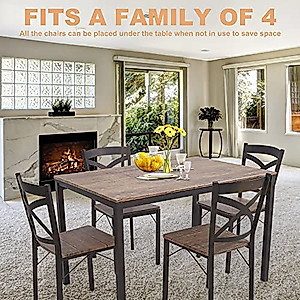 Dporticus 5 Piece Dining Table Set, Table and Chairs for 4 Industrial Style Dining Room & Kitchen,1 Table & 4 Chairs,Stainless Metal Frame