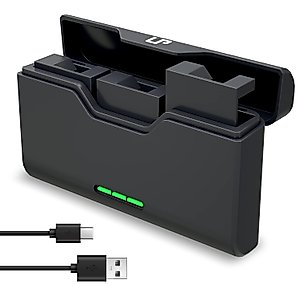 LP Battery Charger for GoPro Hero 11/10/9/8/7/6/5 3 Channel Charger with Type-C Cord for GoPro Battery, SD Card Storage Fully Compatible with Original Go Pro Battery Black