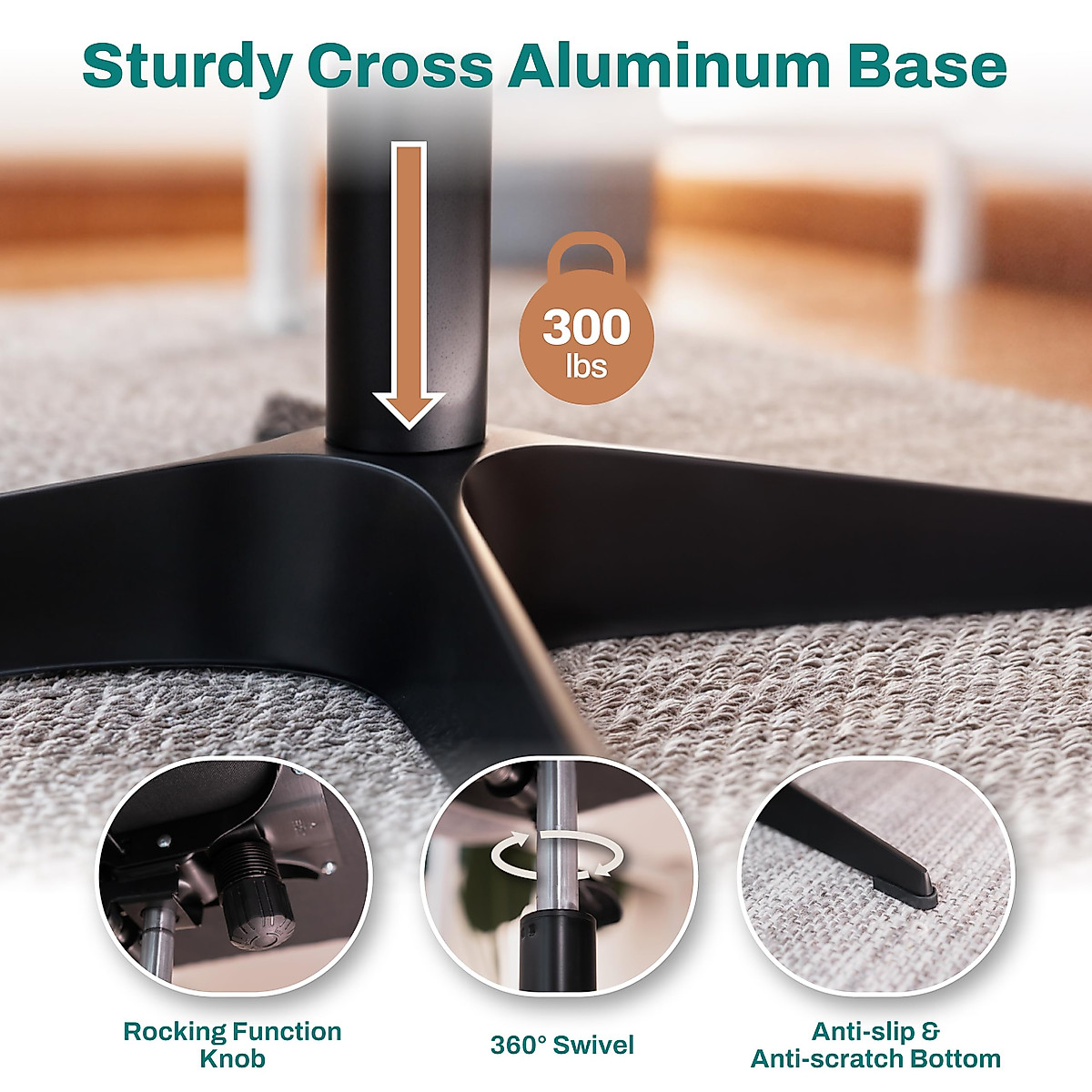 NYPOT Criss Cross Chair - Wide Armless Desk Chair No Wheels, Cross Legged Office Chair, Adjustable Modern 360 Swivel Vanity, Fabric Padded,120° Rocking Ergonomic Mid Back Computer Task Chair - Grey