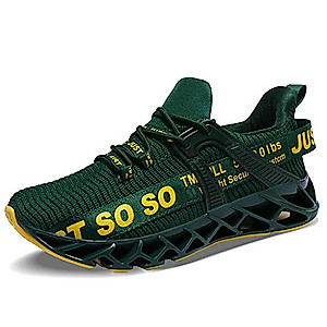 JSLEAP Men Running Shoes Walking Athletic for Men Casual Slip Fashion Sports Outdoor Shoes Dark Green,US 6.5