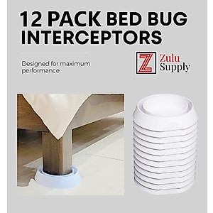 Zulu Supply Bed Bug Interceptors, Traps, 12 Pack, Bedbug Monitor, Detector for Bed Legs or Furniture (White 12-Pack)