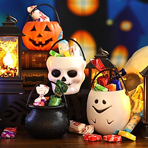12pcs Halloween Trick Or Treat Pots Mini Witch Cauldron Pots Pumpkin Candy Bucket Novelty Candy Holder Pot with Handle Party Favors Supplies Decoration