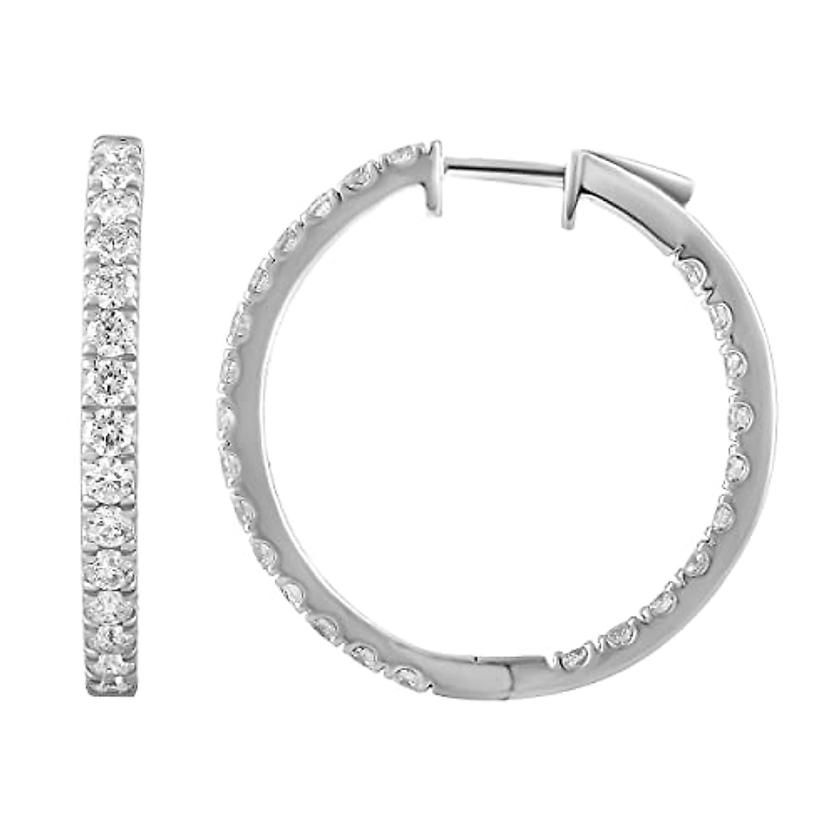 La4ve Diamonds 2.00 Carat Diamond Sterling Silver Hoop Earrings for Women,Inside Out Round Cut Pave Lab Grown Diamond Earings (J, VS-SI) Fine Jewelry for Girls, Gifts for Women