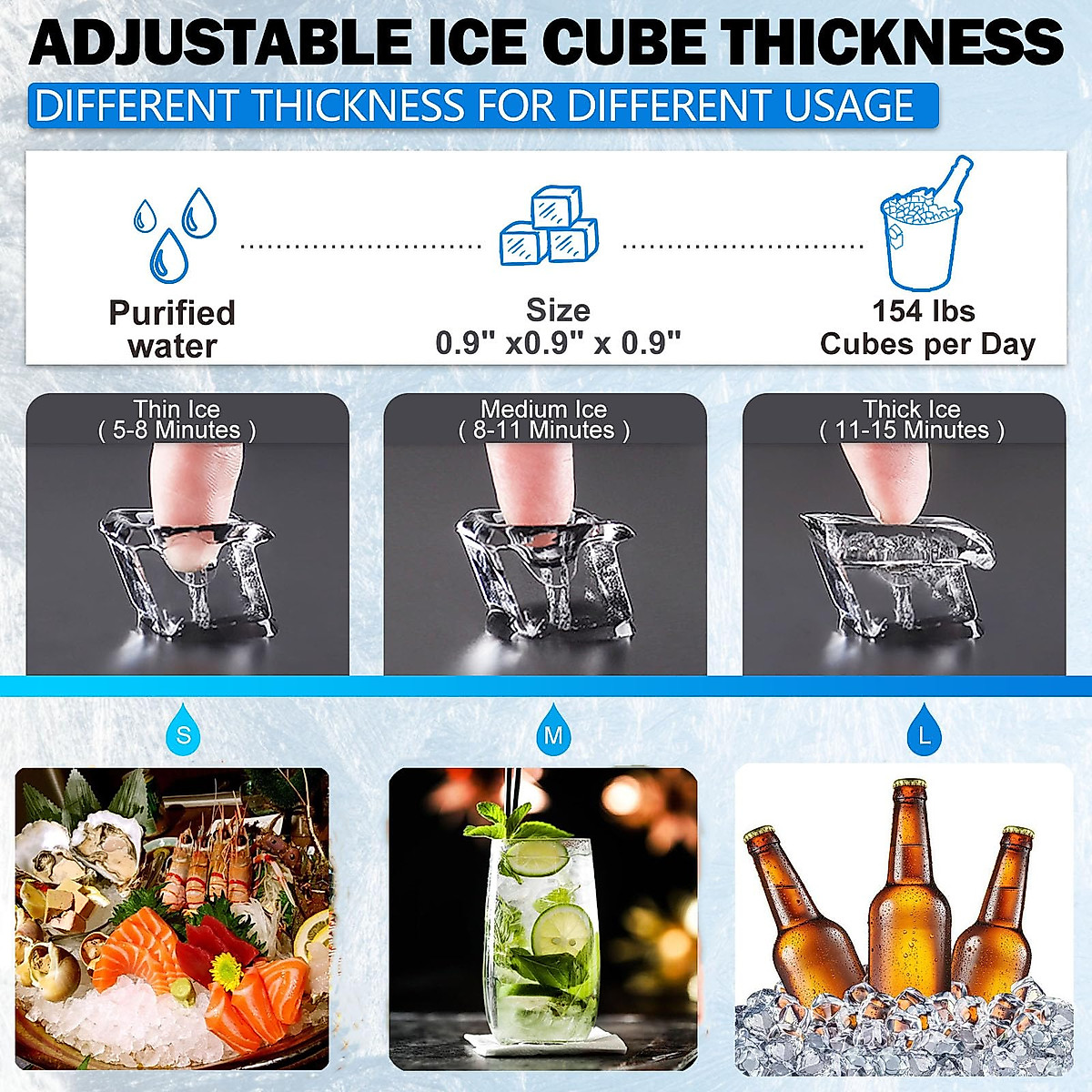 SmaketBuy Commercial Ice Maker Machine 150LBS/24H Stainless Steel Commercial Ice Maker Auto Operation 24LBS Storage 45 Cubes Freestanding Commercial Ice Cube Maker for Coffee Shop, Restaurant and Bar