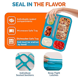 kinsho Bento Box Lunch-Box for Kids Adults | Kid Snack Lunch Containers | Leakproof School Bentobox 6 Compartment Leakproof Container for Boys Girls Womens Lunches | Utensils | Blue Set