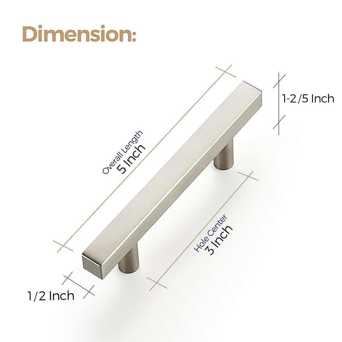 Ravinte 10 Pack 3 Inch Cabinet Pulls Brushed Nickel Sqaure Kitchen Cabinet Handles Silver Cabinet Hardware Stainless Steel Drawer Pulls 5 Inch Overall Length with Mounting Template