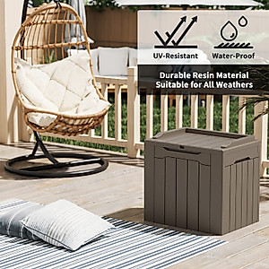 Greesum 31 Gallon Resin Deck Box All Weather Outdoor Storage Boxes for Patio Furniture Set,Outdoor Toys,Garden Tools,Brown