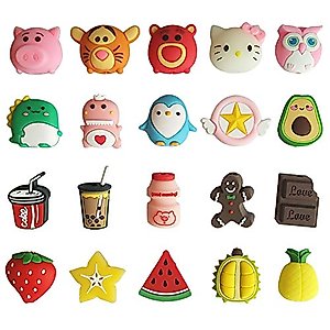 skenlihfeng 20 Pcs Cable Protector for iPhone/ipad USB Cable, Plastic Cable Protectors Cute Drink Fruit Dinosaur Animals Charging Cable Saver, Phone Accessory Protect USB Charger (Type B(20PCS)