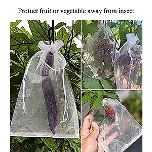 Jexila 50 Pack White Organza Bags 8X12 inch Large Mesh Gift Drawstring Pouch Goodie Bags for Party Christmas Wedding Party Favor Bags (White)