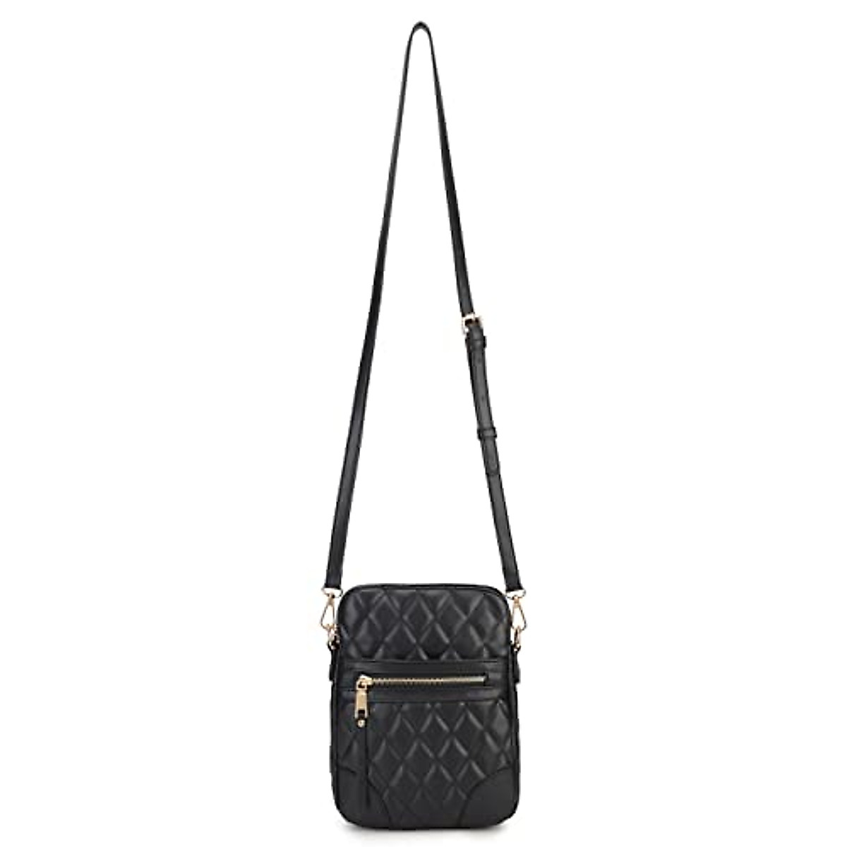 lola mae Small Quilted Crossbody Bag for Women Phone Pocket Shoulder Handbag Zipper Closure (Black)