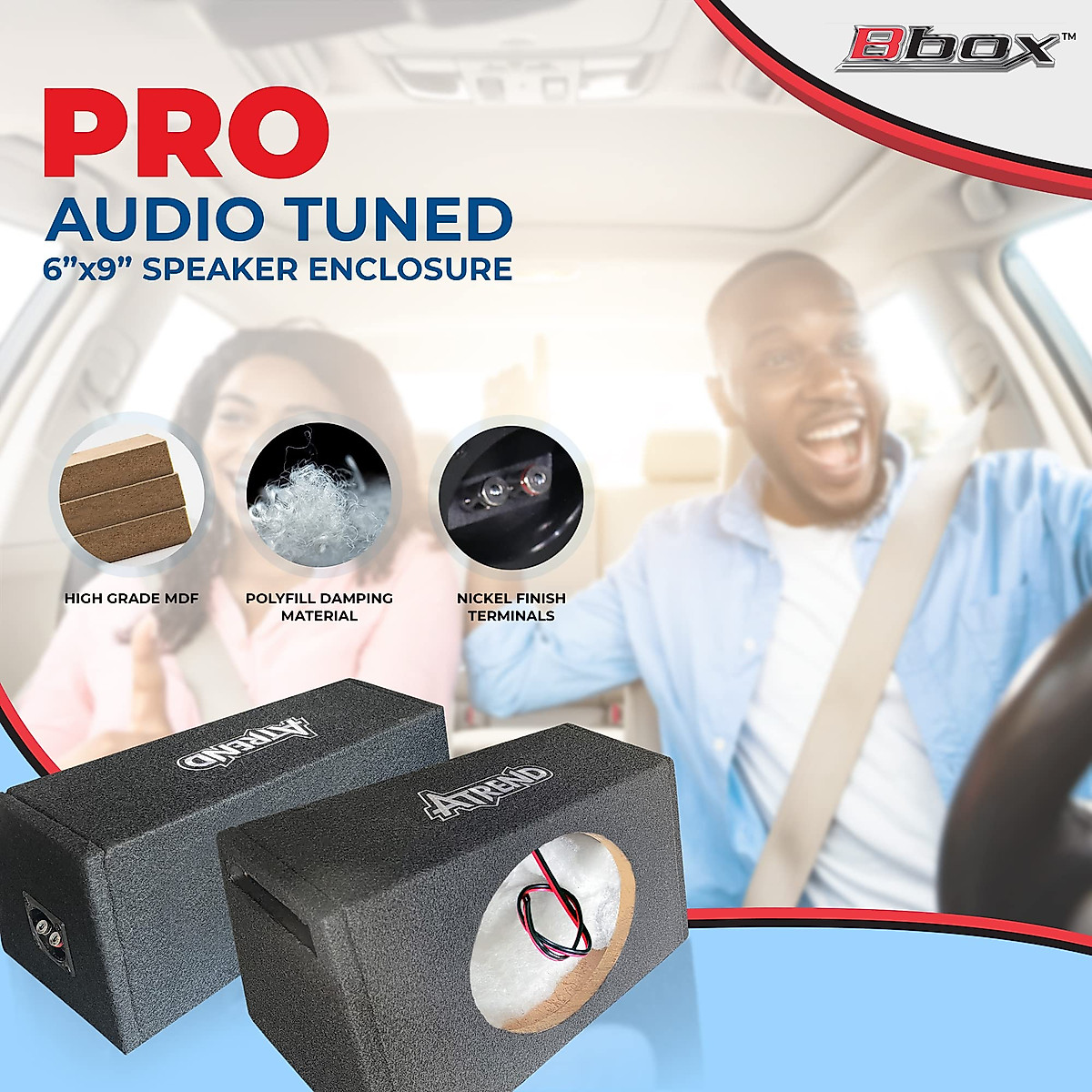 Atrend Bbox Vented 6” x 9” Pro Audio Tuned Speaker Subwoofer Enclosures - Designed, Engineered in USA - Improve Audio Quality, Sound & Bass - Nickle Finish Terminals