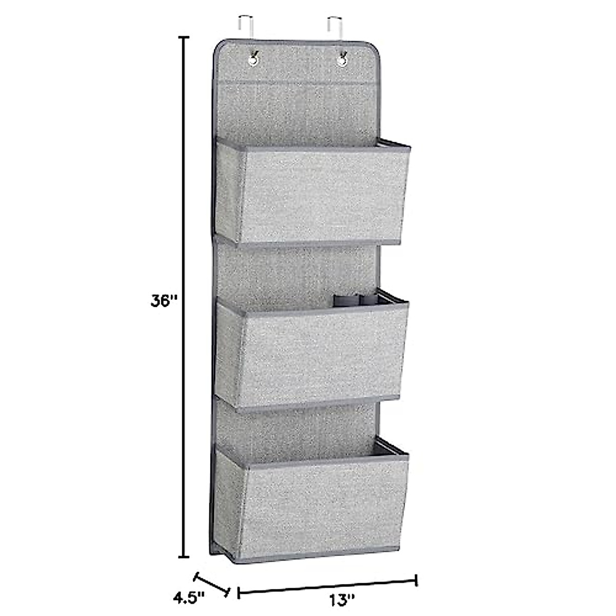 mDesign Fabric Hanging Organizers for Over the Door Storage In Bedroom/Hallway Closets, 3 Pocket Organizer Caddy, Hooks for Linens, Clothing, Accessories, Lido Collection, Textured Print, 2 Pack, Gray