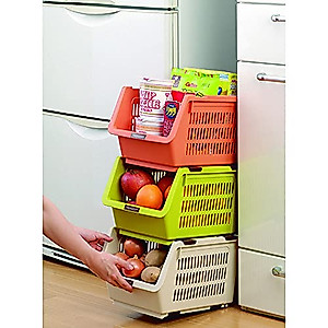 JapanBargain 3027, Japanese Stackable Storage Bin Kitchen Pantry Organizers Food Basket for Fruit Potato Condiments and Spices, Made in Japan