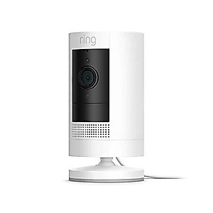 Ring Stick Up Cam Plug-In HD security camera with two-way talk, Works with Alexa - White