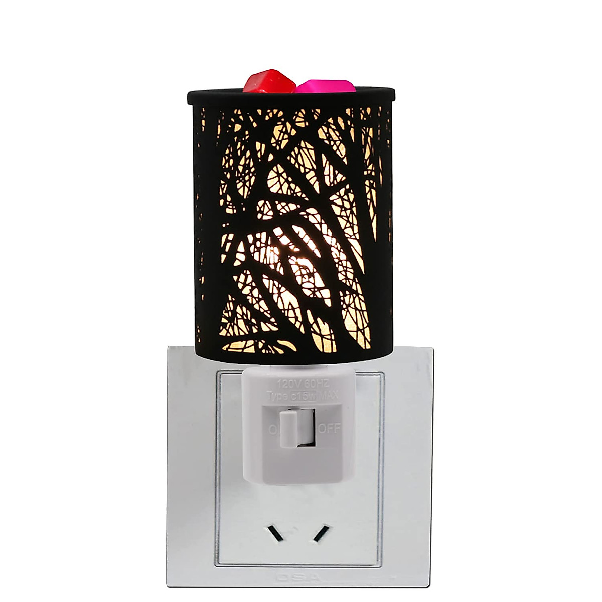 Metal Wax Melt Warmer Oil Burner Plug in, Electric Candle Wax Warmer Melter Essential Oil Fragrance Warmer with Tree Pattern, Night Light Aroma Lamp for Home Office Bedroom Gifts & Decor (Black)