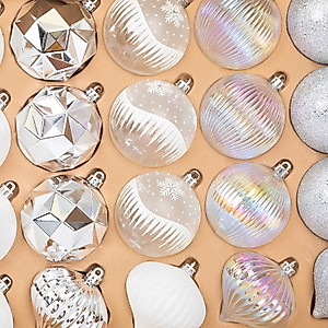 Every Day is Christmas Deluxe 80 Piece Set of Shatterproof Ornaments, Full Tree Ornament Set, Christmas Balls and Decorations (Silver White)