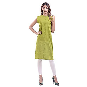 Chichi Indian Women's Cotton Plain Green Kurti Sleeveless Top