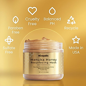 Honeyskin Bentonite Clay Face Mask with Manuka Honey - Gentle Face Exfoliator - Hydrating Facial Mask for Acne Prone and Dry Skin - Face Mask Skin Care w/ Pore Minimizer and Deep Cleanser (3oz)
