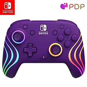 PDP Afterglow™ Wave Enhanced Wireless Nintendo Switch Pro Controller, 8 Colors RGB LED, Dual Programmable Gaming Buttons, 40 Hour Rechargeable Battery Power, Officially Licensed by Nintendo: Purple