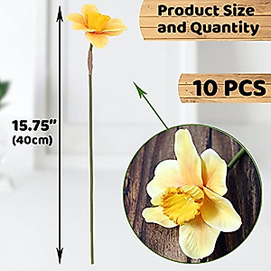 Hananona 10 Pcs Artificial Daffodil Flowers Real Touch Yellow Narcissus Spring Flower Fake Silk Flower Arrangement for Home Wedding Decor (Yellow, 10)