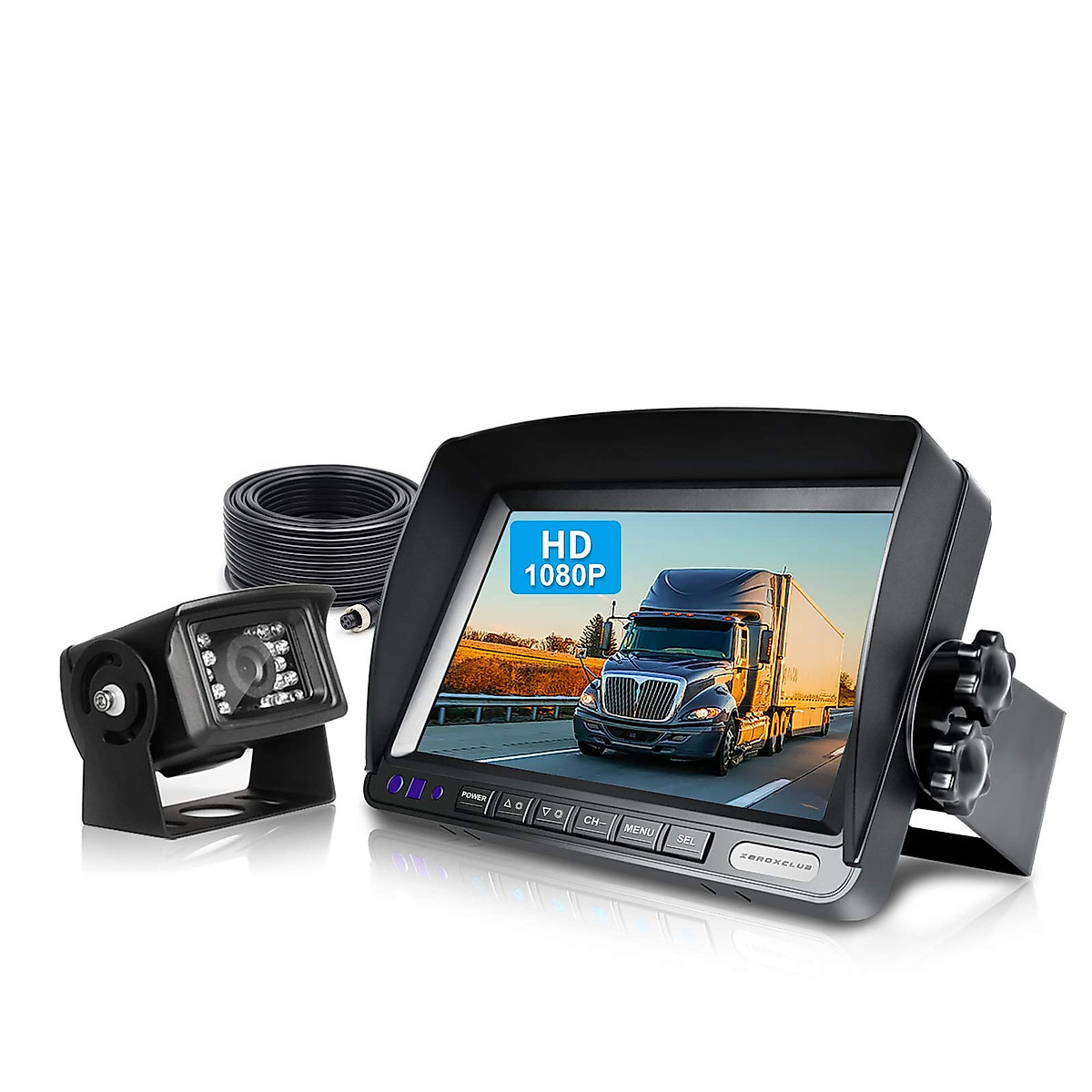 ZEROXCLUB Rear View Camera Kit, Wired Backup Camera System 7 Inch Monitor IP69 Waterproof IR Night Vision 149° View Reversing Camera for Truck/Semi-Trailer/Box Truck/RV(SY01)