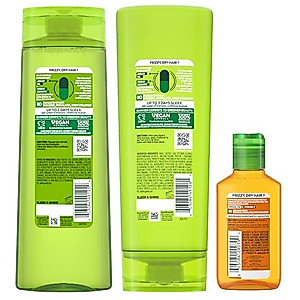 Garnier Fructis Sleek & Shine Shampoo, Conditioner + Moroccan Sleek Oil Set for Frizzy, Dry Hair, Argan Oil (3 Items), 1 Kit (Packaging May Vary)
