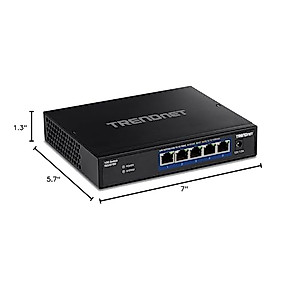 TRENDnet 5-Port 10G Switch, 5 x 10G RJ-45 Ports, 100Gbps Switching Capacity, Supports 2.5G and 5G-BASE-T Connections, Lifetime Protection, Black, TEG-S750