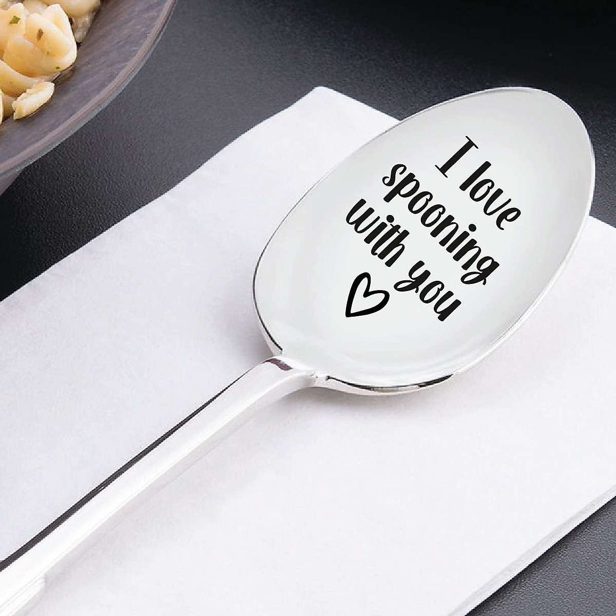 Generic Tym I Love Spooning With You Engraved Stainless Steel Spoon For Coffee Tea Cereal Ice Cream - Engraved Gift For Him / Her - 7 Inch Sturdy Handle And Food Safe Engraving