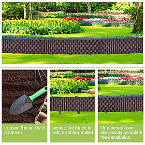 Sasylvia 8 Sets Faux Rattan Brown Landscape Edging Flexible Plastic Garden Border Decorative Lawn Edging Flower Bed Edging Borders with Anchoring Stakes and Hammer for Outdoor, 23.62 x 0.3 x 8.66 Inch