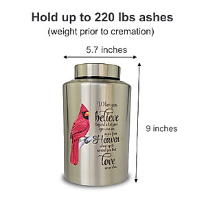 Up to 220 lbs Large Cremation Urns for Adult Human Ashes, Decorative Urn for Male Female Ashes with Velvet Bag（Cardinal）