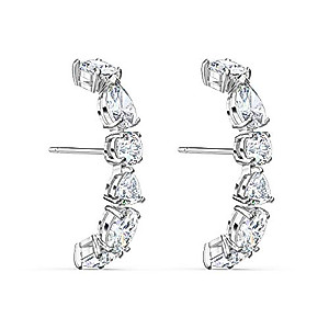 SWAROVSKI Tennis Deluxe Women's Cuff Stud Pierced Earrings with White Crystal in a Rhodium Plated Setting