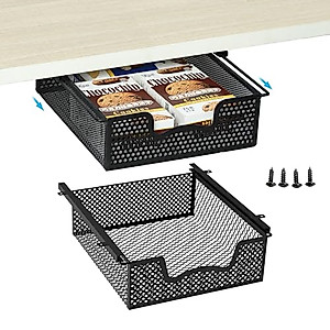 JKsmart 2-Pack Hanging Pullout Drawer Basket, Sliding Under Shelf Storage Basket, Under Cabinet Storage Organizer Wire Basket Attaches to Shelf, Space Saving for Kitchen Counter Pantry Cupboard