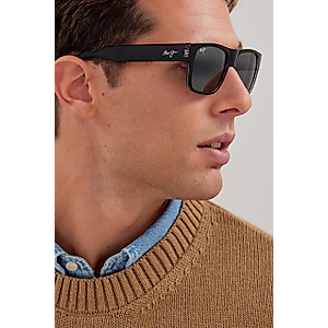 Maui Jim Keahi Rectangle Sunglasses, Black Gloss/Neutral Grey Polarized, Medium