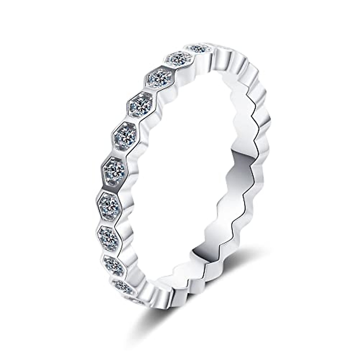 StarGems 0.39ct Moissanite 925 Silver Platinum Plated Honeycomb Band Ring B4493-0.39ct-7