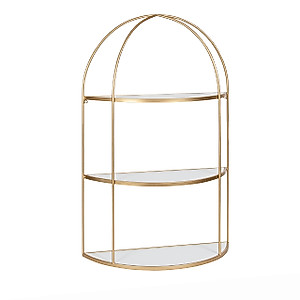 Kate and Laurel Freade Modern 3 Tier Shelf, 22 x 8 x 32, White and Gold, Decorative Glam Shelf for Storage and Display